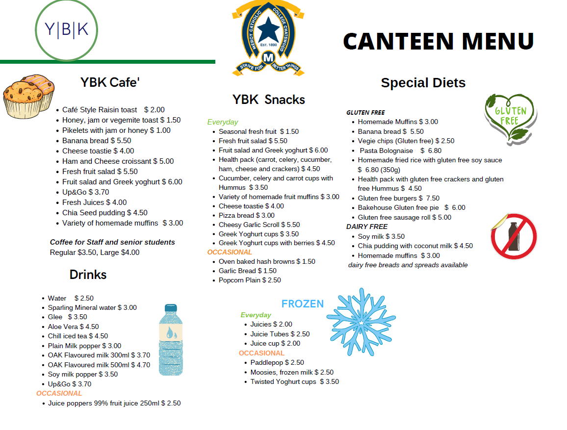 Canteen Menu - Mercy Catholic College Chatswood